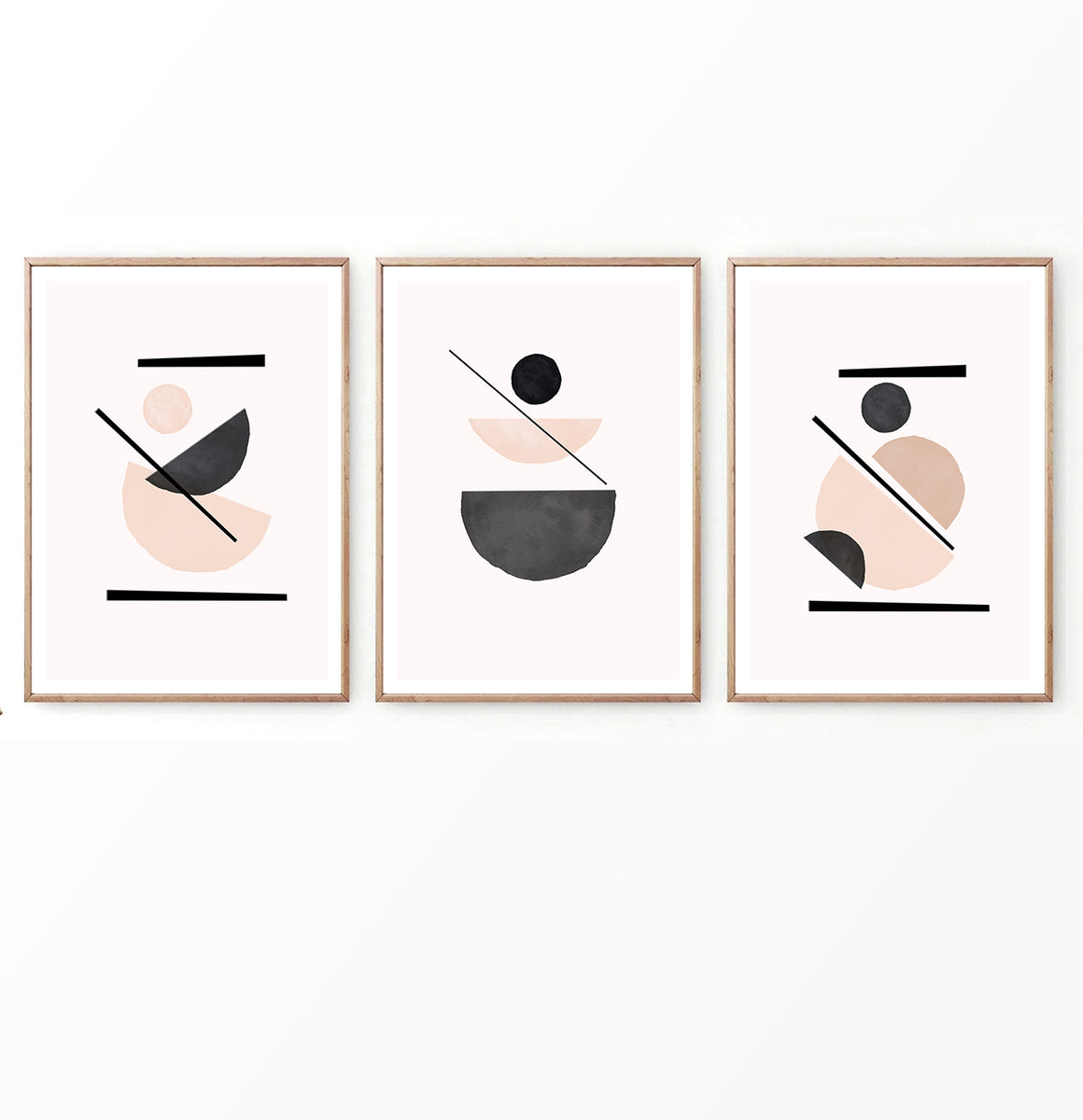 Geometric Neutral wall art set, Minimalist Modern art poster set of 3 ...