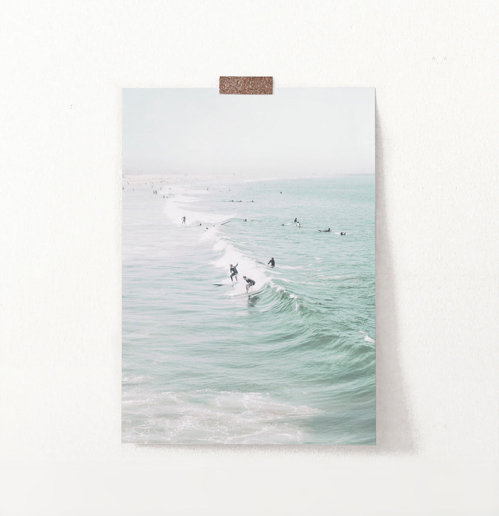Coastal Surf Print with Turquoise Waves and Surfers – Seven Paper Prints