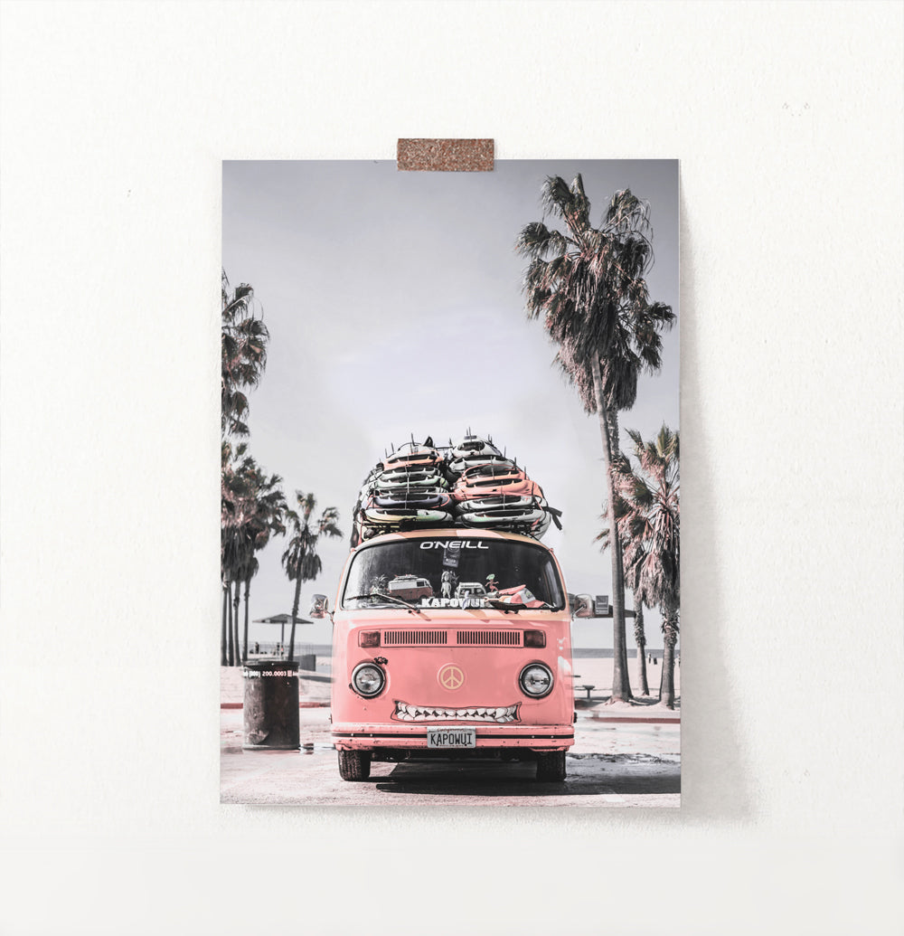 VW Bus Art Print with Retro Surfboards – Seven Paper Prints