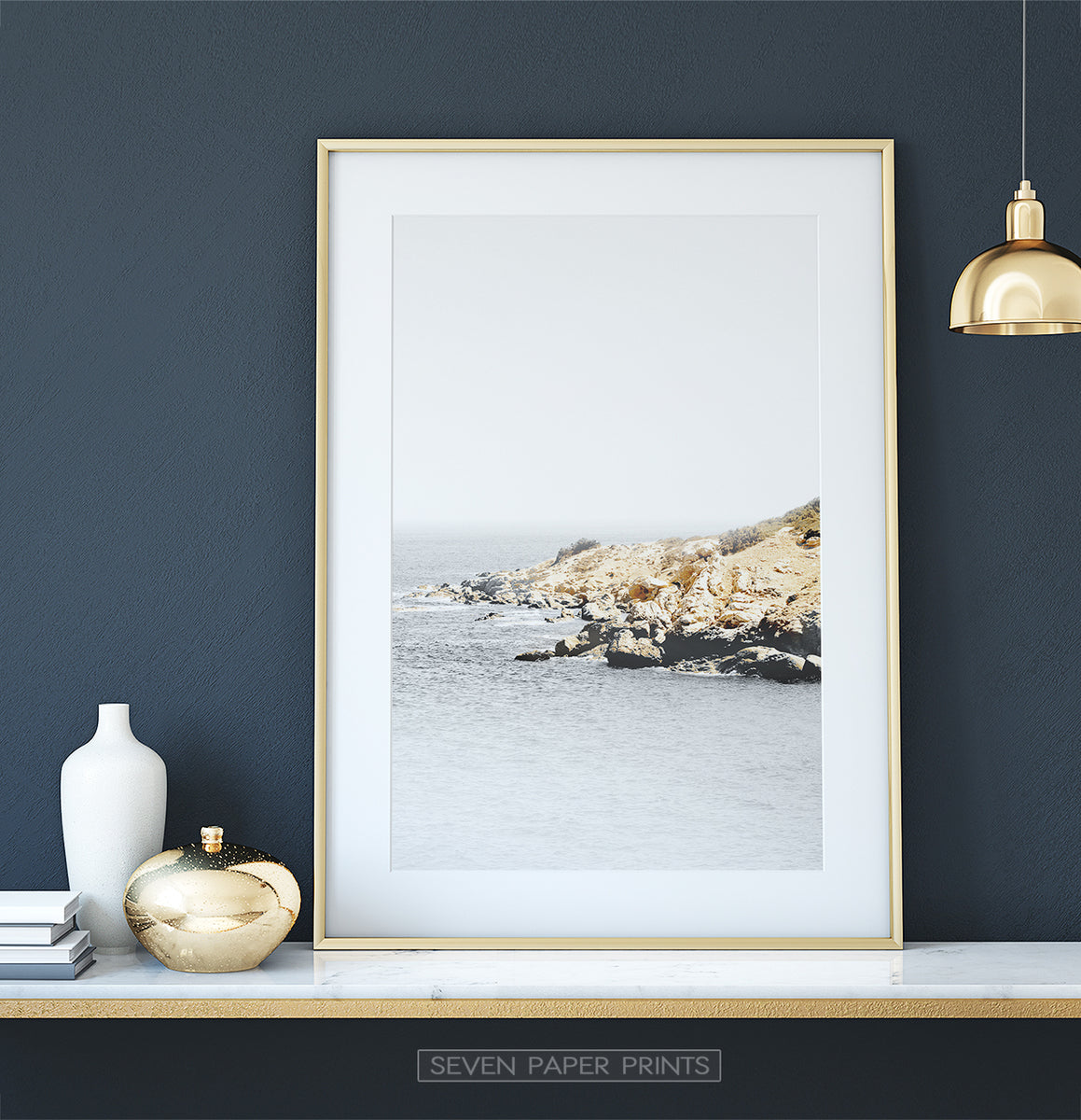 Sea Rock Retro Poster with Golden Sunlight – Seven Paper Prints