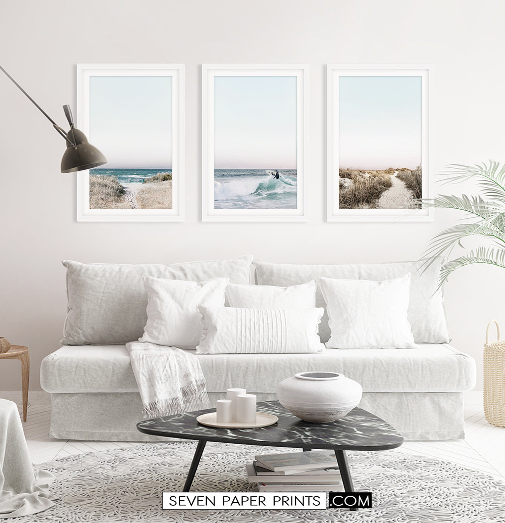 Surfing Framed Wall Art Set. Ocean, Beach, Surfboards – Seven Paper Prints
